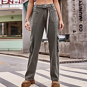Vanity Cheap Black Dress Pants Women Womens Y2K Baggy Cargo Pants Jeans High Waisted Straight-Leg Pants with Multiple Pockets Business Work Casual Pants Gray L