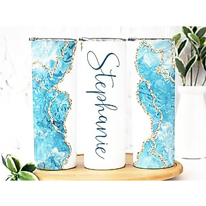 Marble Personalized Tumbler, Stainless Steel Double Wall Insulated Cup With Lid And Straw, Birthday Christmas Holiday Gift for Women Girls Mom (20 oz)