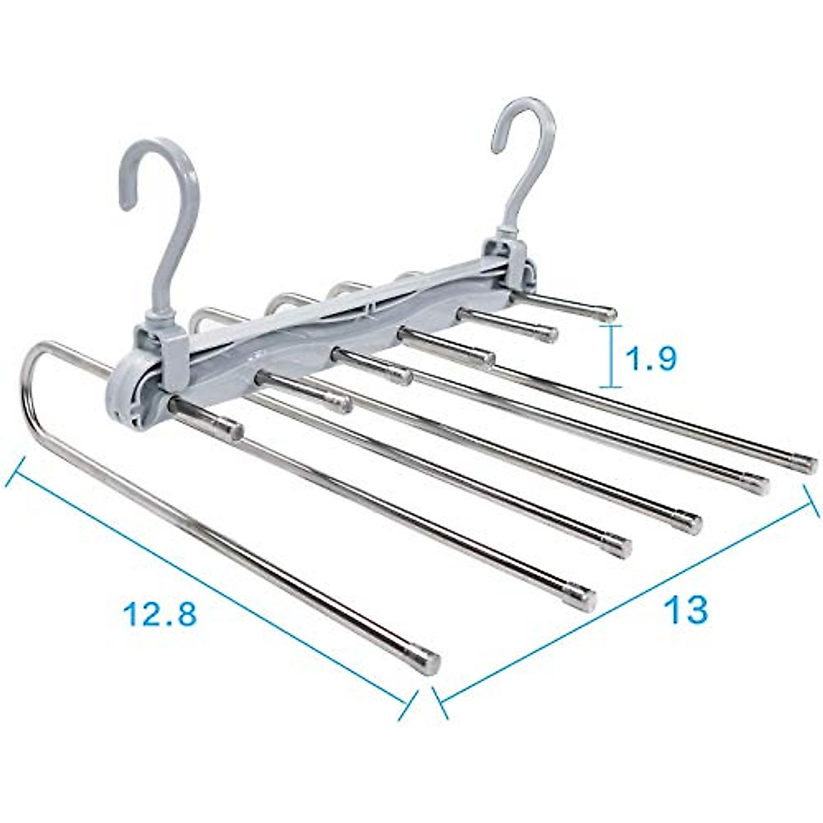 Niclogi Pants Hangers 6 Layers Space Saving Trouser Hangers, 4 Pack Multifunctional Pant Rack Stainless Steel Folding Closet Storage Organizer for Pants Slacks Jeans Trousers Towel（Grey）