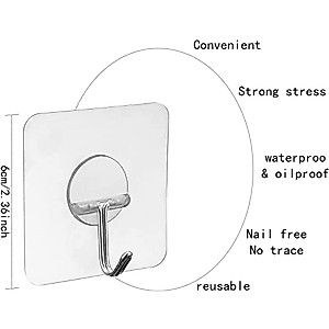 30 Packs Adhesive Wall Hooks Strong 11 lbs/ 5 kg Seamless Clear Transparent Hooks for Towel Loofah Bathrobe Coats Hanger Clearly Waterproof Hooks