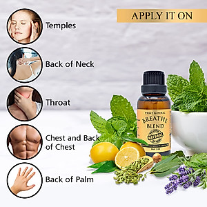 Prime Natural Breathe Essential Oil Blend 1oz - Pure, Undiluted, Therapeutic Grade for Aromatherapy, Scents & Diffuser - Sinus Relief, Allergy, Congestion, Cold, Cough, Headache