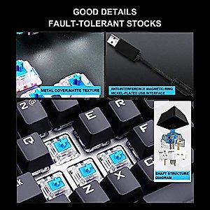 NBSXR -Manipulator keyboard with full keys without punching, metal panel, high-low key layout, 104-key dustproof USB interface, rainbow gaming keyboard,Green