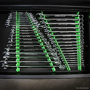 OEMTOOLS 22217 4 Piece Magnetic Rail Wrench Organizer, Magnetic Tool Box Accessories, Wrench Organizers Magnetic, Green