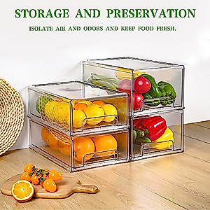 Totexil Fridge Drawers, 2 Pack Clear Stackable Pull Out Refrigerator Organizer Bins,BPA-Free Plastic Pantry Organization and Storage,Clear Storage Bins with Drawers for Kitchen Cabinet Office(X-Large)