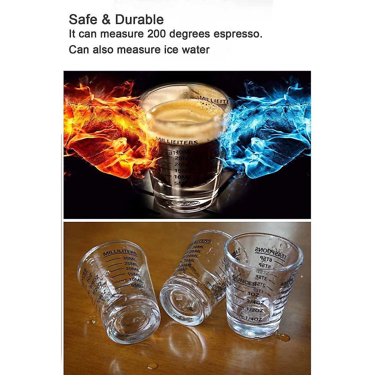 Shot Glasses Measuring cup Espresso Shot Glass Liquid Heavy Glass Wine Glass 2 Pack 26-Incremental Measurement 1oz, 6 Tsp, 2 Tbs, 30ml by TIYOORTA (2 pack black)