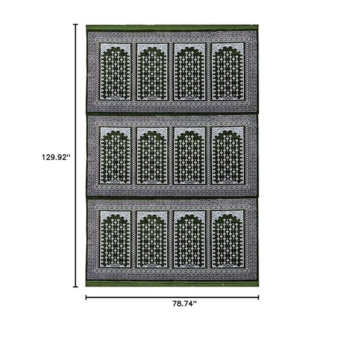 Modefa Turkish Islamic Prayer Rug - Large Group Praying Carpet - Wide Plush Velvet Salah Mat - Multi Person Muslim Janamaz Sajada for Family or Mosque - 12 Person (Vined Arch Green/Red)