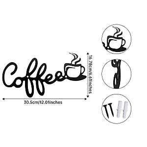 SwallowLiving 12”x6.6” Metal Cafe Kitchen Word Wall Art Black Coffee Cup Decor Coffee Bar Coffee Station Sign（coffeeB）