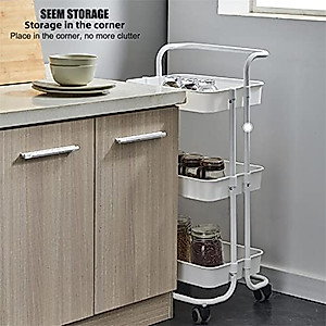 HOUKAI Kitchen Furniture Multi-Layer Steel Frame Wood Partition Multifunction Organizer Cart with Wheels Kitchen Trolley (Color : Black, Size : 3-Tier)