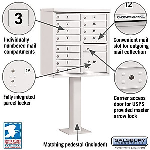 Salsbury Industries 3312WHT-U 12 A Size Doors, White Type II Cluster Box Unit Mailbox