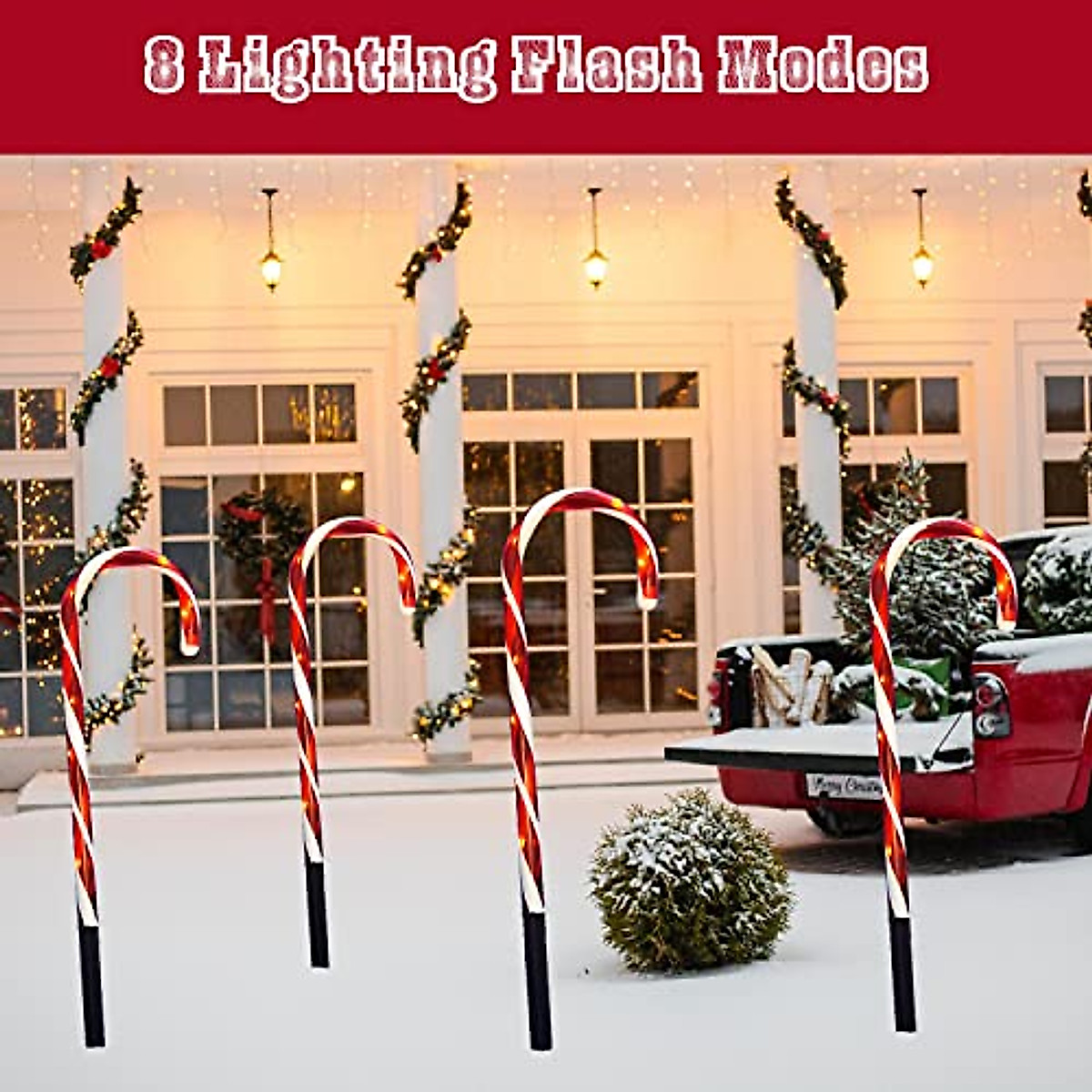 Fcysy Solar Christmas Lights Outdoor Waterproof, 4 PCS Xmas Candy Cane Pathway Lights Solar Powered, Christmas Outside Decorations Yard Walkway Stake Lights for Holiday Lawn Garden Patio Décor