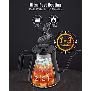 Jocuu Gooseneck Electric Pour Over Kettle with Temperature Control, Tea & Pour Over Coffee Kettle, Stainless Steel, Auto Shutoff Boil-Dry Protection, 0.8L, Matte Black