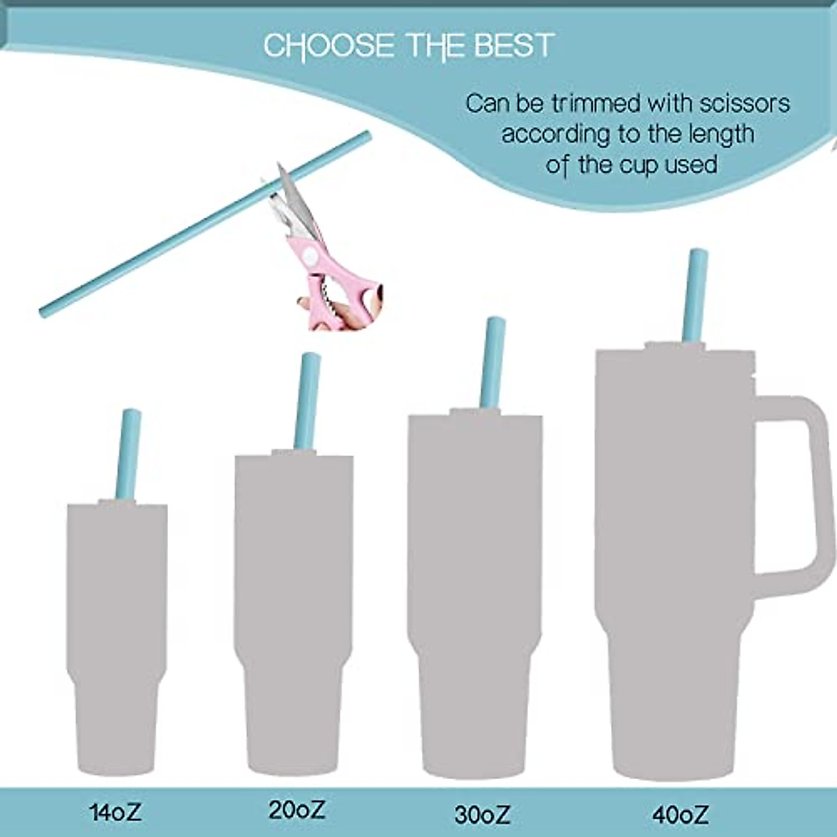 Replacement Straws for 40oz Travel Tumbler,6 Pack Reusable Silicone Straws with Cleaning Brush Compatible with Water Jug(Blue)