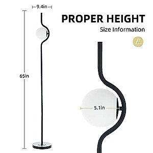 MELIFO Floor Lamp,Standing Lamp with Frosted Glass Globe,Morden Glod Tall Lamp with Foot Pedal.Mid Century Floor Lamps for Living Room,Bedroom,Office,Reading (Black)