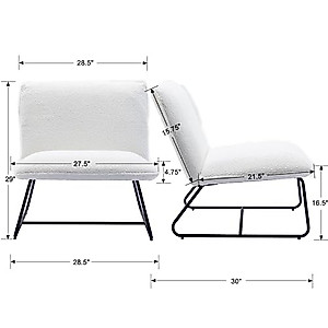 Ya-Home Modern Accent Chair, Upholstered Armless Living Room Chair Lounge Chair Sherpa Fabric with Black Metal Legs Guest Chair for Bedroom Reception Room, White