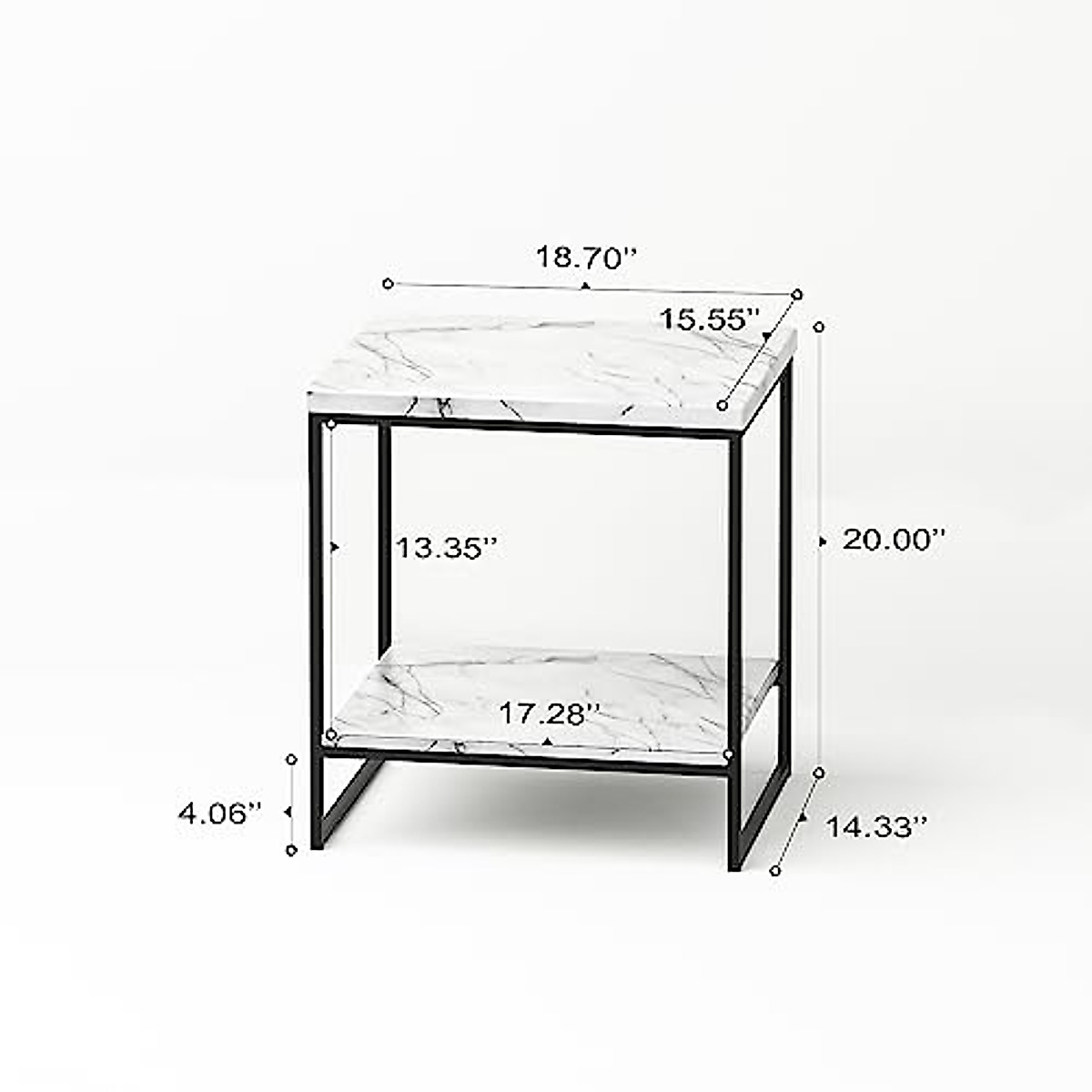 Tilly Lin Faux Marble Side Table, White Marble Small Coffee Table with Storage, 2-Tier End Table for Living Room, Nightstand for Bedroom (White, Black)