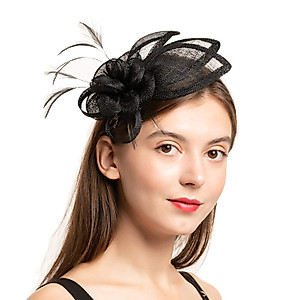 C.Garopl Accessories Fascinators Hats Women Vintage Wedding Fashion Headband Clip Church Cocktail Dresses Headwear Tea Party (Black-01)