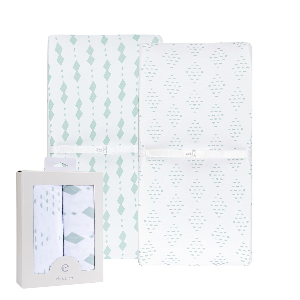 Cradle Sheets Changing Pad Cover - Travel Lite Universal Fit Baby Mattress Sheet 36" X 18 - Unisex Grey Sage Diamond - 2 Pack Set