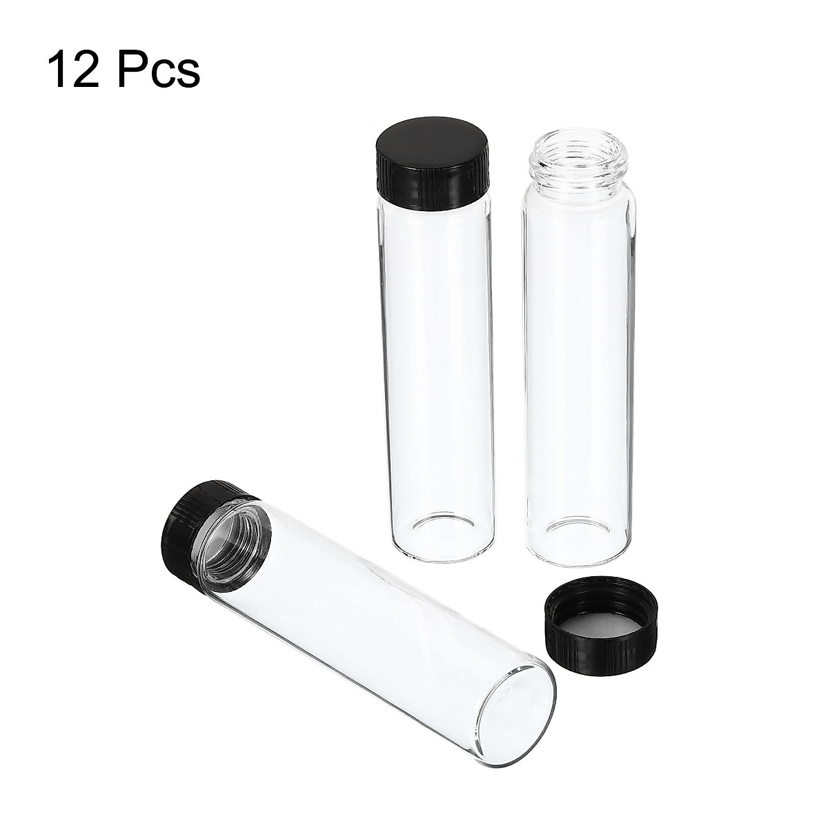 PATIKIL 50mL Reagent Media Bottle, 12 Pack Round Glass Storage Bottles Plastic Screw Cap for Lab Home, Clear