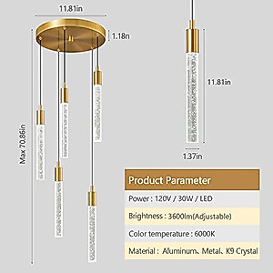 zhllmq Modern Light Fixture Kitchen Island Pendant Light Dimmable LED Gold Mini Pendant Lighting Dinning Room Living Room Kitchen Gold Pendant Lights（5-Light ）…