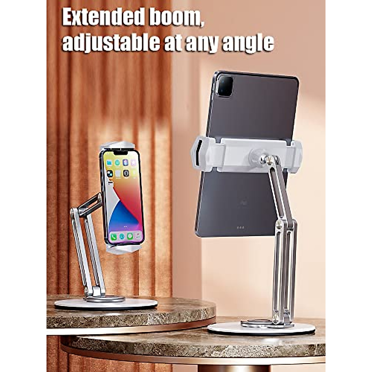 Cell Phone Stand, Adjustable Phone Holder, Rotatable 360 Degree Base Phone Stand for Desk, Adjustable Two Riser Foldable Phone Mount Compatible with iPhone Pro, XR, Plus, Samsung Galaxy, Google Pixel