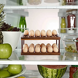 YOUEON Acacia Wooden Egg Holder with Double Layers, Wooden Egg Tray Holds 36 Fresh Egg, Deviled Egg Tray Egg Storage for Fresh Egg, Kitchen Organization, Countertop Display, Refrigerator Storage