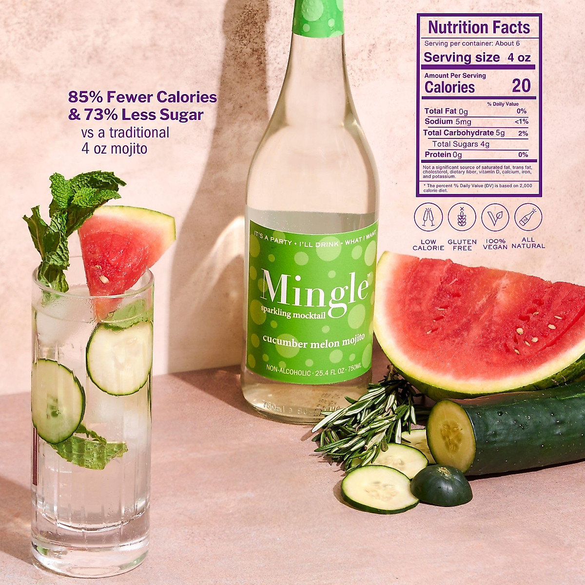 Mingle Mocktails Non Alcoholic Cocktails - 750ml Bottles (Various Flavors, 5 Bottle Pack)