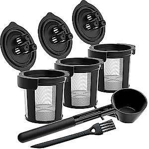 3 Ninja K Cup Reusable Pod for Ninja Dual Brew Pro Coffee Maker by PureHQ - Includes Scoop Funnel - Leak-Free, Easy Fill - Permanent Ninja Coffee Filter Pods for DualBrew CFP201 CFP301 CFP307 CFP451CO