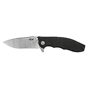 Zero Tolerance 0562CF Hinderer Slicer Folding Knife; 3.5” CPM-20CV Stonewashed and Satin Steel Blade, Carbon Fiber Front Handle, KVT Ball-Bearing Opening, Frame Lock and Reversible Pocketclip; 5.5 OZ, Black