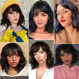 PANEWAY Short Human Hair Wigs with Bangs Brazilian Body Wave Virgin Human Hair Wigs for Black White Women Short Wavy Bob Wigs with Bangs 12 Inch