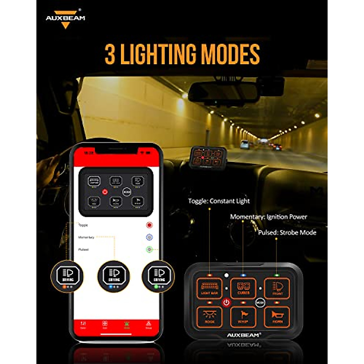 Auxbeam 6 Gang Switch Panel Bluetooth RGB AR-600 120Pcs 1" Larger DIY Decals for Car RV Camper Van Truck Marine Boat