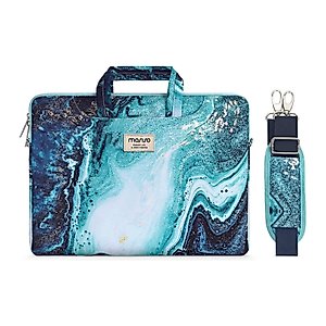 MOSISO Laptop Shoulder Bag Compatible with MacBook Air/Pro,13-13.3 inch Notebook,Compatible with MacBook Pro 14 inch 2023-2021 A2779 M2 A2442 M1,Creative Wave Marble Briefcase Sleeve with Belt