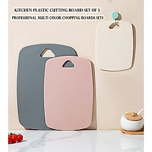 Cutting Boards for Kitchen,Plastic Cutting Board Set of 3, Thick Chopping Boards for Meat, Veggies, Fruits, with Easy Grip Handle,Dishwasher Safe (Pink, 3Pcs)