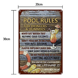 Pool Metal Signs Swimming Pool Rules House Decoration, Swimming Pool Rules Funny Signs For Club Bar Pub Gym Garden Gate Drinking Fountains Poster Tin Sign Metal Sign 8x12 Inch
