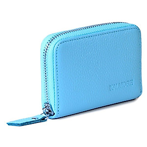 KALMORE Women's Leather RFID Card Wallet Small Purse Window, Turquoise Blue, One Zipper with ID