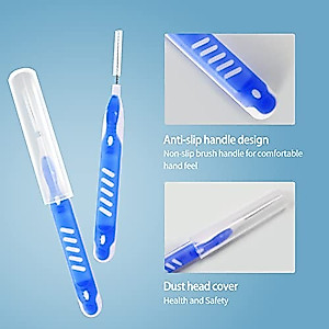 OUMJCING Interdental Brushes, Dental Brush Cleaner Toothpick Flossing Head Tooth Cleaning Tool with Portable Case for Tooth Cleaning(Blue) (Micro Tight Teeth)