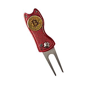HODL 21 Bitcoin Golf Divot Repair Tool, All-Metal Golf Accessories - 3- in-1 Golf Multitool (Divot Tool, Ball Marker, Club Holder) | Foldable with with Pop-up Button & Magnetic Ball Marker