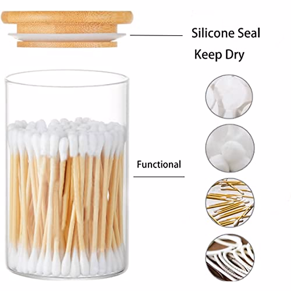 Dourami Qtip Holder for Cotton Ball,3 PCS,Cotton Swab,Apothecary Jars,Glass Bathroom Accessories,Bathroom Organizer Set With Bamboo Lid,Vanity Organizer And Storage,Vanity Makeup Organizer