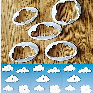 LOKMAN Set of 5 Fluffy Fondant Cloud Cutter, Gum Paste Cutter,Cookie Cake Mold Fondant Cutter, Sugar Craft, Fondant Decorating Tools (Cloud)