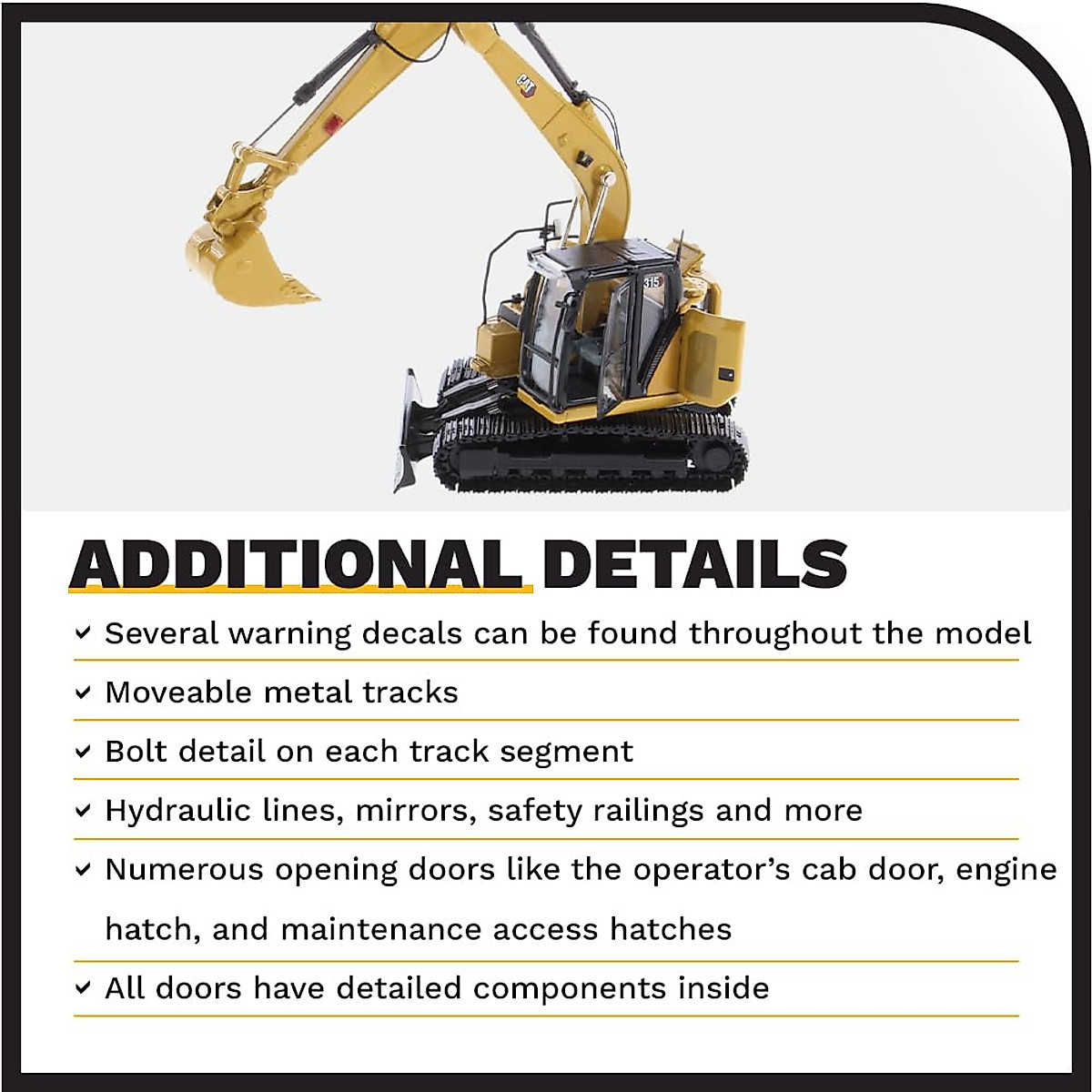 Diecast Masters 1:50 Scale Caterpillar 315 Hydraulic Excavator | High Line Series Cat Trucks & Construction Equipment | 1:50 Scale Model Diecast Collectible Model 85957