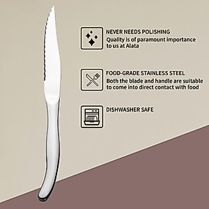 Alata 8-Piece Steak Knives Set, Stainless Steel Steak Knife set with Serrated Edge, Razor-Sharp, One-piece Forged Construction, Dishwasher Safe