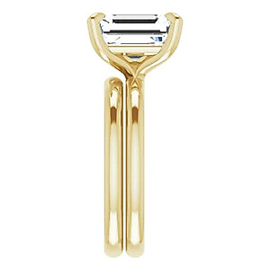 Handmade Solid Yellow Gold Women's Engagement Ring Set, 4 Carats Emerald Cut Solitaire Moissanite Ring Set, Wedding/Bridal Rings for Her, Anniversary/Promise Gifts Ring, 10K 14K 18K