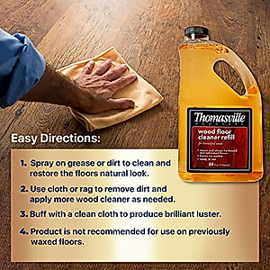THOMASVILLE WOOD FLOOR CLEANER REFILL - Use on Hardwood, Laminated or Faux Finished Floors. Shine Restorer Protector, Surface Cleaner House Cleaning Supplies Home Improvement, Natural, Cuts Grease