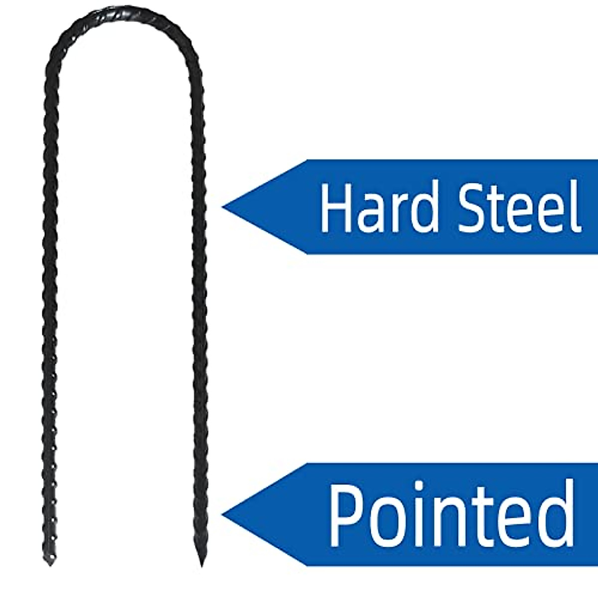 EISENSP 12pcs Rustproof Trampoline Wind Stakes Safety Ground Anchors - 9 inch Heavy Rebar Cured Steel Stakes with Chisel Poit end, Black Antrust Coted