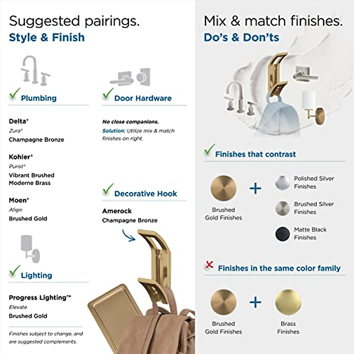 Amerock H37010CZ | Avid Double Prong Decorative Wall Hook | Champagne Bronze Hook for Coats, Hats, Backpacks, Bags | Hooks for Bathroom, Bedroom, Closet, Entryway, Laundry Room, Office