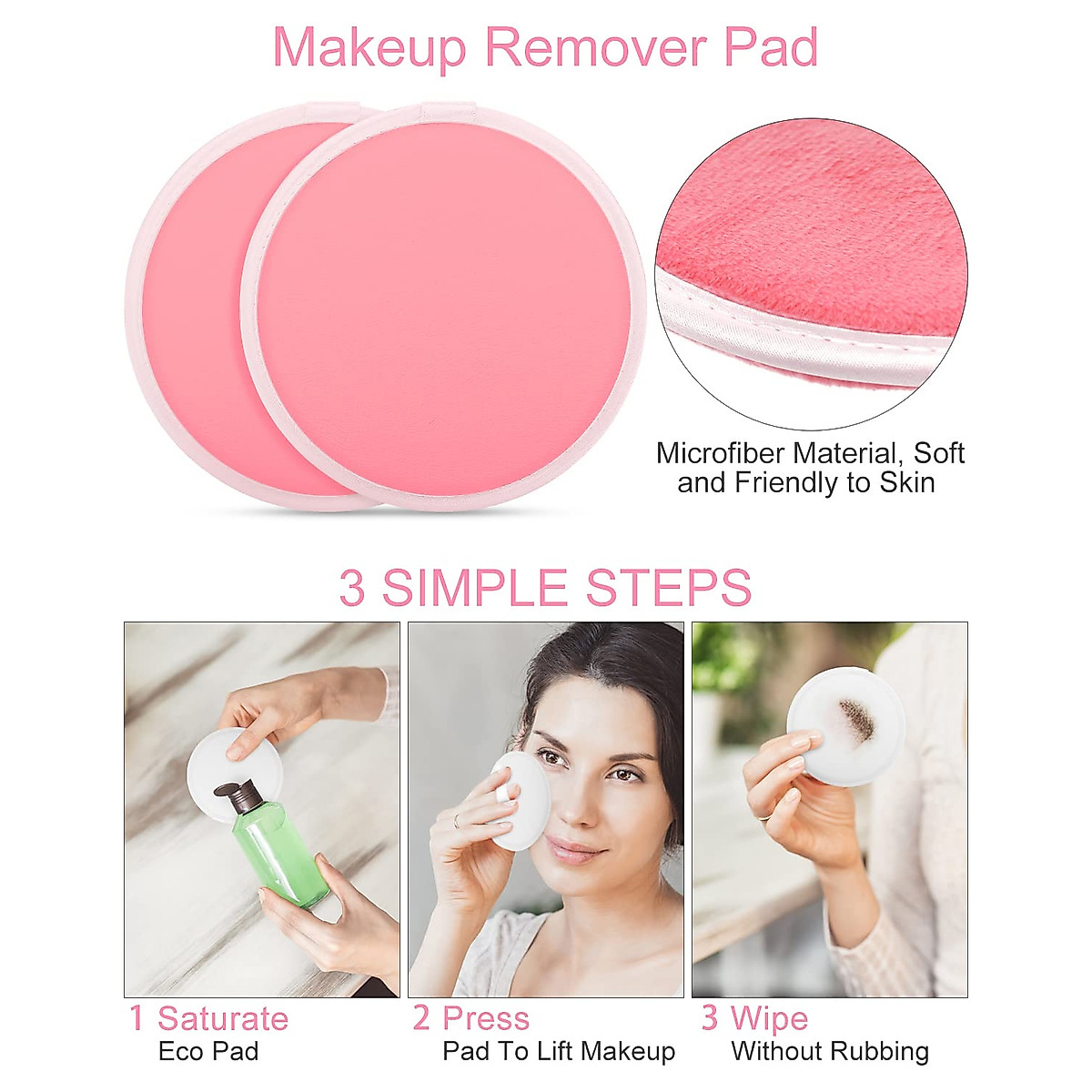 PGRODE 5Pcs Black Sponge Spa Headband for Women Face Washing, Makeup Headband and Wristband Set Come with 2 Reusable Makeup Remover Pads for Washing Face (Black)