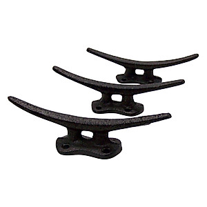 Brown Boat Cleat Cast Iron Wall Hooks, Wall Mounted for Hanging Coats, Purses, Towels, Hats, Beach Themed Wall Décor, Set of 3, 5.75 Inches High