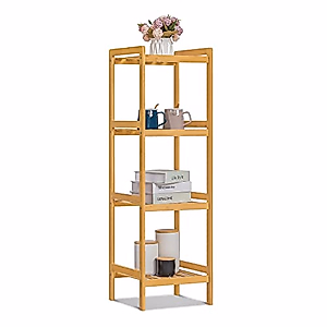 MoNiBloom Bamboo Bookcase 4 Tier Corner Standing Storage Bookshelf Kids Open Shelf Organizer Display Rack Table for Bathroom Bedroom Office, Natural