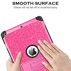 YINLAI Case for iPad 6th / 5th Generation, iPad 9.7 Case Glitter Women Hybrid Shockproof Protective Cover with Kickstand iPad 9.7-Inch iPad Air 2nd A1893/A1954/A1822/A1823, Hot Pink