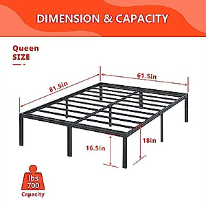 PrimaSleep 18 Inch Heavy Duty Steel Slat Anti-Slip Support, Easy Assembly Platform Bed frame, Noise Free Steel Mattress Foundation, Maximum Storage, No Box Spring Needed, Black, Full Size