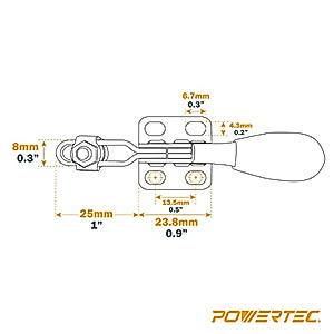 POWERTEC 20321 Quick Release Horizontal Toggle Clamp 201 - 60 lb Holding Capacity w Rubber Pressure Tip, 4PK,Silver